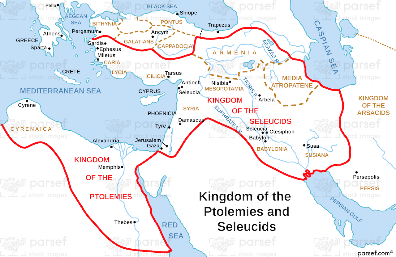 Daniel’s Kingdom of Ptolomies and Seleucids Map | Bible Verses Maps Online