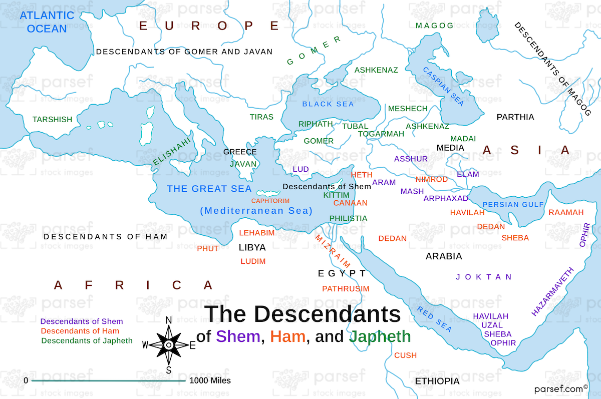 Genesis Shem Ham Japheth Map | Bible Verses Maps Online
